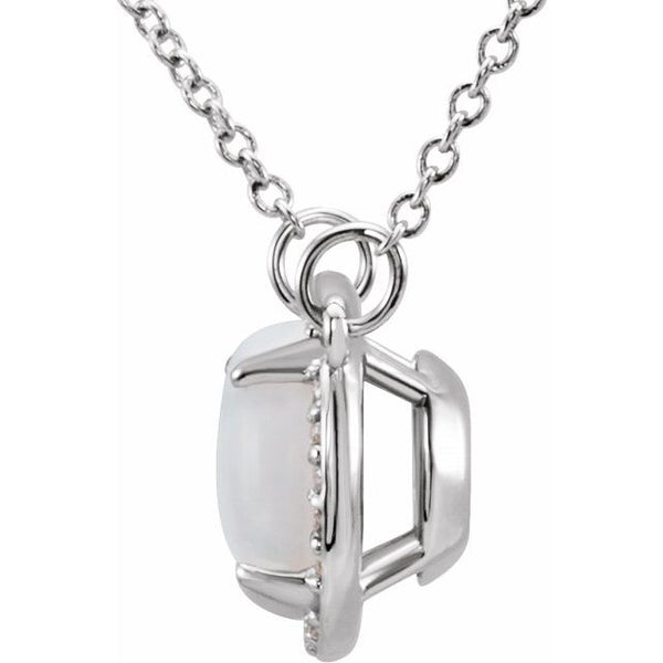 14K White 8 mm Round White Opal & .05 CTW Diamond 16" Necklace ...