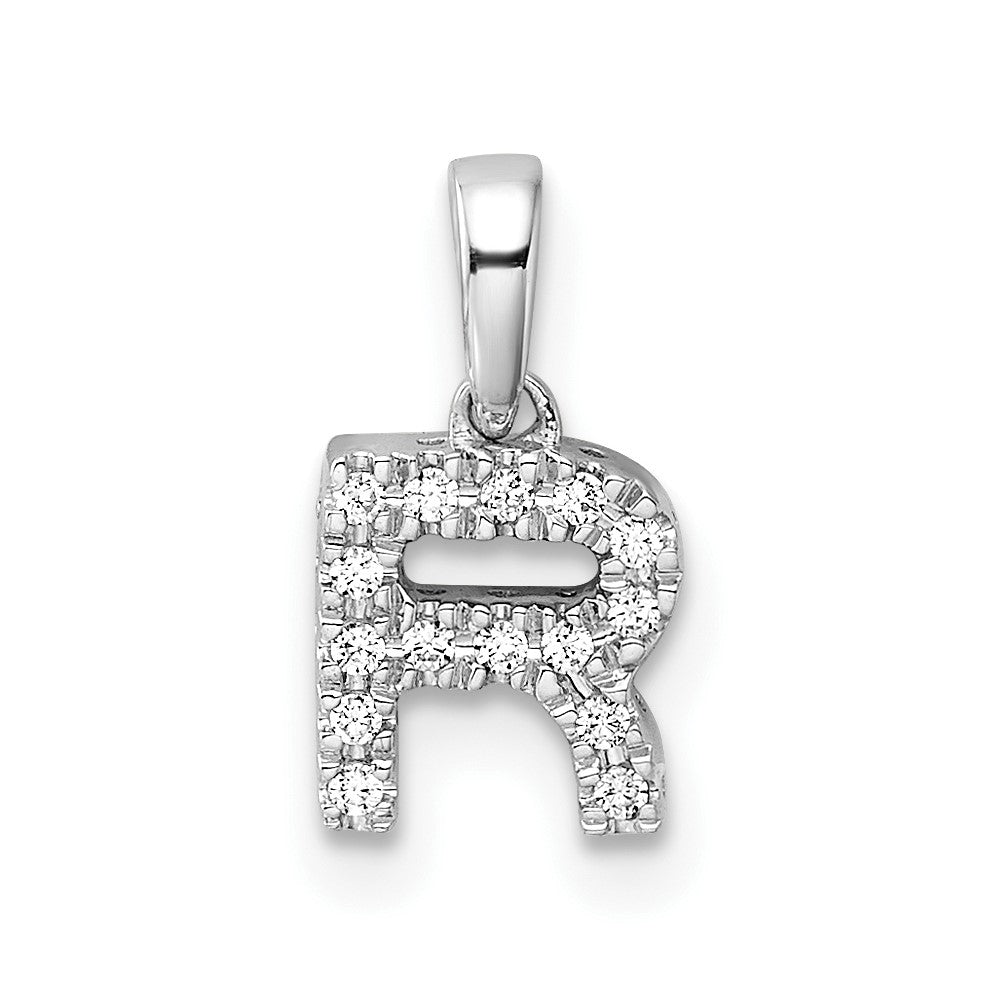 14k White Gold White Gold Diamond Letter R Initial with Bail Pendant ...
