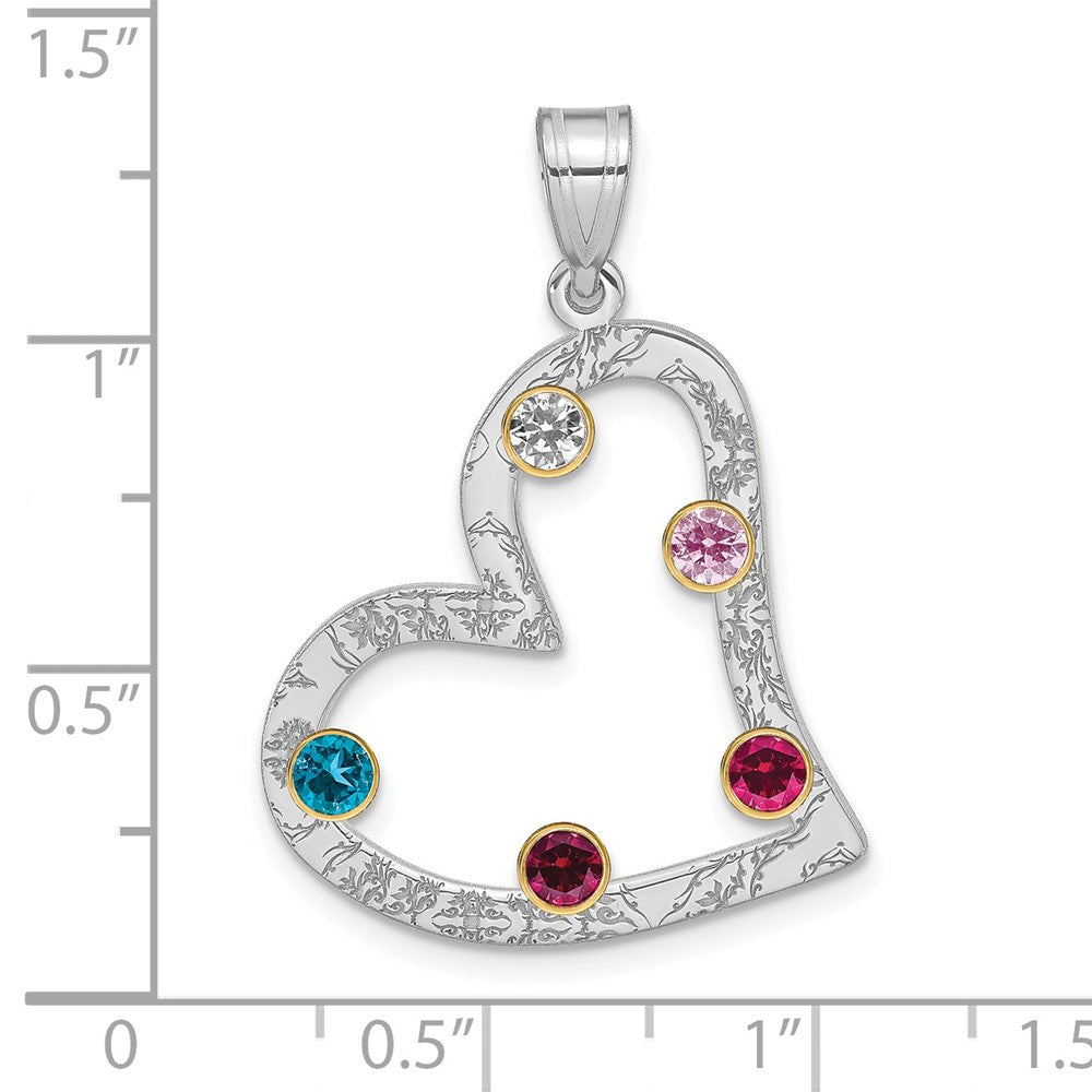 SS/Rhod-plated 5 Birthstone Heart with 18K Bezel Family Pendant ...