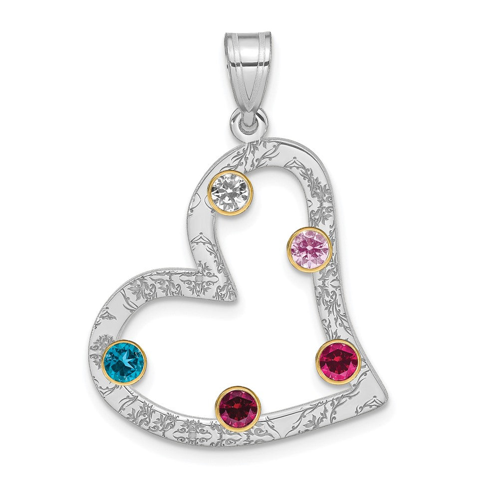 SS/Rhod-plated 5 Birthstone Heart with 18K Bezel Family Pendant ...