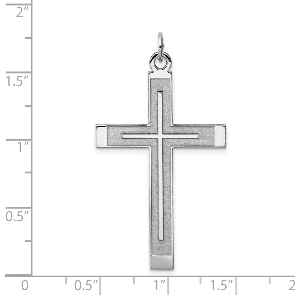Sterling Silver Rh-plated Satin & Polished Laser Designed Cross Pendan ...