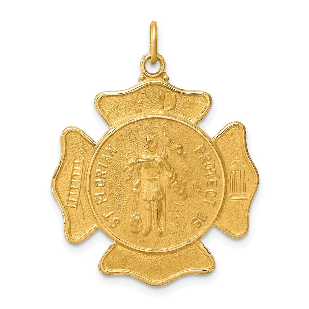 14k Yellow Gold Solid Polished/Satin Large St. Florian Fire Dept. Badg ...